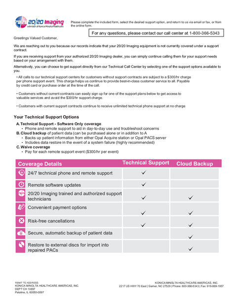 20/20 Imaging Technical Support Agreement | Konica Minolta Healthcare ...